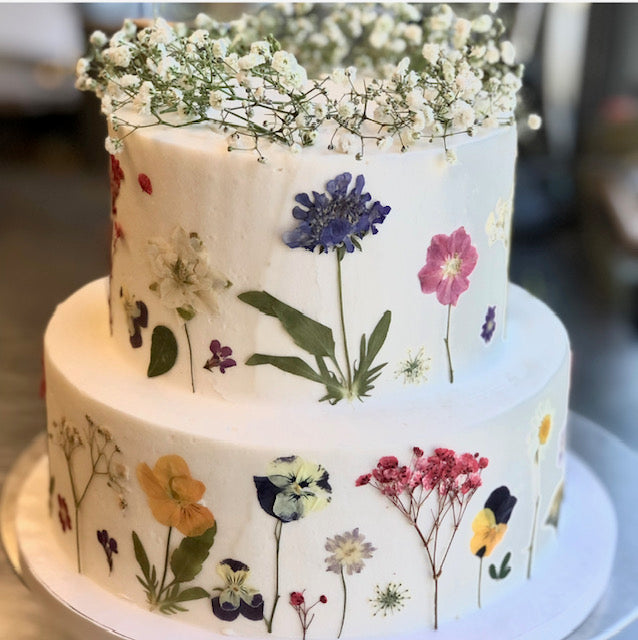 2-Tiered Simple Pressed Flower Cake *Local delivery & pick-up only ...